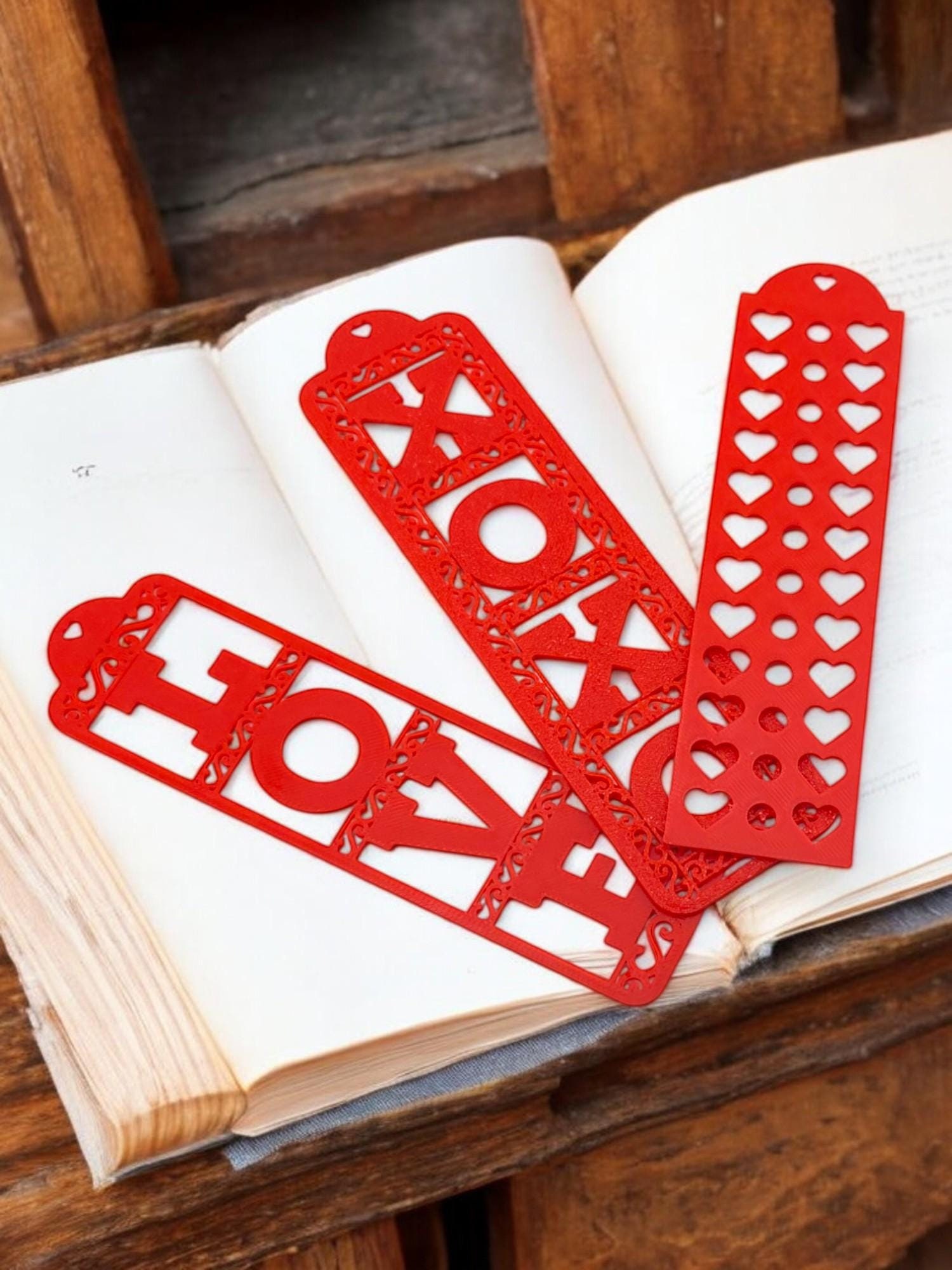 Valentine's Day Bookmark: Red Hearts & XOXO, Romantic Gift | Yorkshire3D